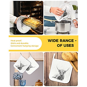 4 Pack Pot Holders for Kitchen,Highland Cow Portrait Heat Proof Potholder Hot Pads Trivet,Scotland Scottish Animal Washable Coaster Potholders for Cooking Baking Grilling