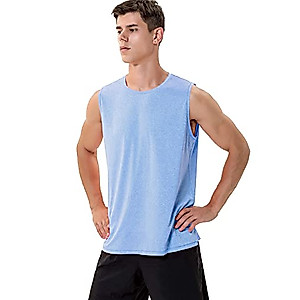 Sleeveless Shirts for Men Workout Running Dry Fit(Sky Blue Heather,L)