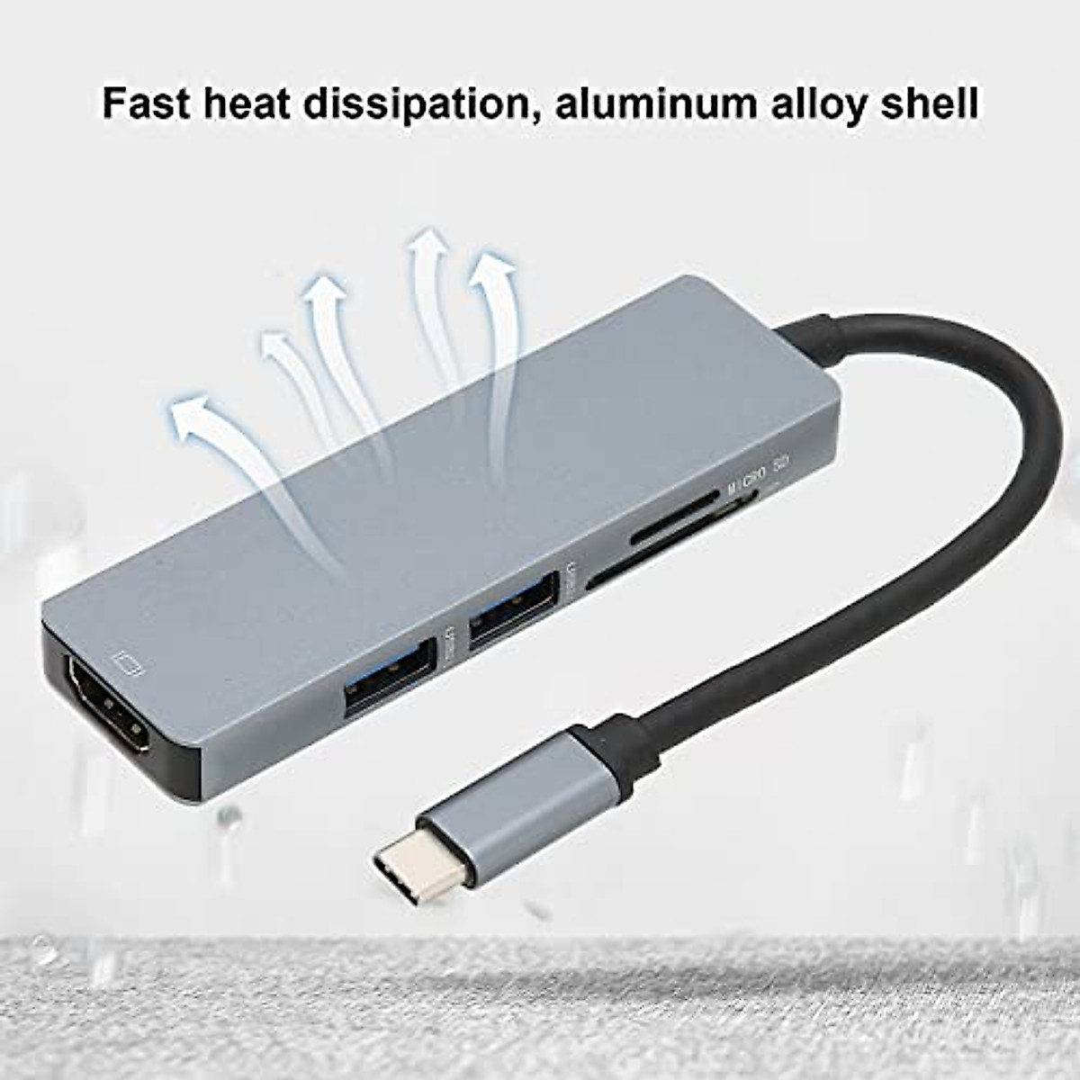 USB C Hub, 30HZ 4K HD 5 in 1 USB C Multiport Adapter 3840x2160 5Gbps Transfer Support Dual Cards PD Charging USB Docking Station for Home Office Travel