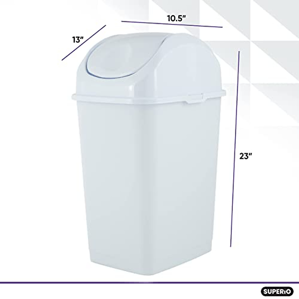 Superio Swing Top Trash Can, Waste Bin for Home, Kitchen, Office, Bedroom, Bathroom, Ideal for Large or Small Spaces - White (3 Pack- 4.5 Gal, 9 Gal, 13 Gal)