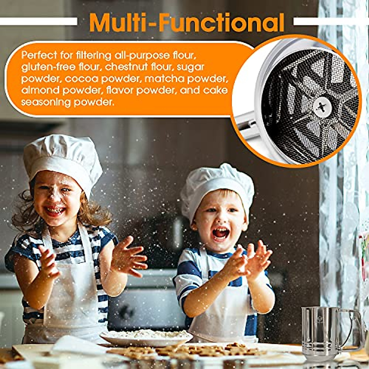 Cook Army Flour Sifter for Baking, 3 Cup Flour Sifter Stainless Steel, Double-layer Baking Sifter, Powdered Sugar Sifter, Great Baking Sifters for all Baking Flour and Powdered sugar, Flour Strainer