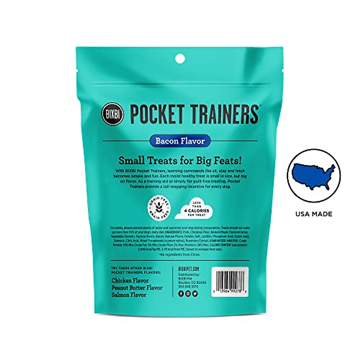 BIXBI Pocket Trainers, Bacon (6 oz, 1 Pouch) - Small Training Treats for Dogs - Low Calorie and Grain Free Dog Treats, Flavorful Pocket Size Healthy and All Natural Dog Treats