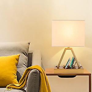 Briever USB Touch Control Table Lamp, 3-Way Dimmable Desk Lamp with USB C & USB A and AC Outlet, Bedside Lamp with Phone Stand and Fabric Shade for Bedroom, Living Room,Bulb Included, Gold