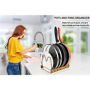 Pot Organizer Rack for Under Cabinet, With 7 Compartments Lid Organizer Pots and Pans, Kitchen Pot Lid Holder Organization for Skillets, Cookware, Cutting Boards, Cookie Sheet, Bakeware, Under Cabinet