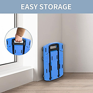 440 lb Folding Hand Truck, Heavy Duty Utility Dolly Platform Cart with Anti-Skid Strip, Luggage Cart with 6 Wheels, Blue