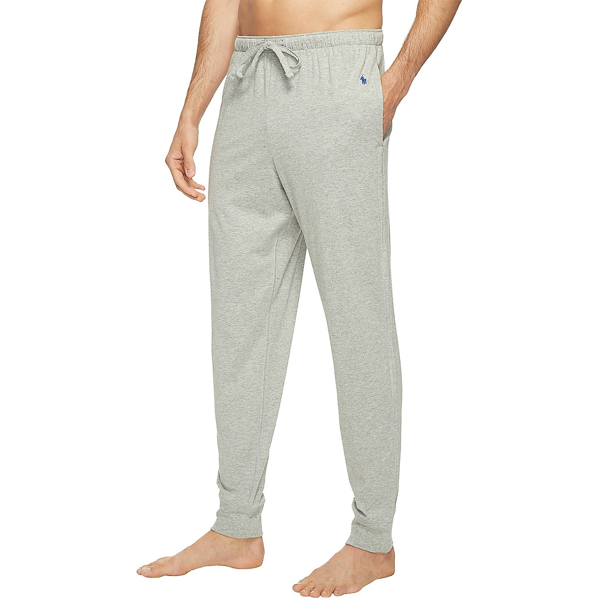 POLO RALPH LAUREN Men's Relaxed Fit Jersey Jogger Pants (Andover Heather/Rugby Royal Polo Player, Small)