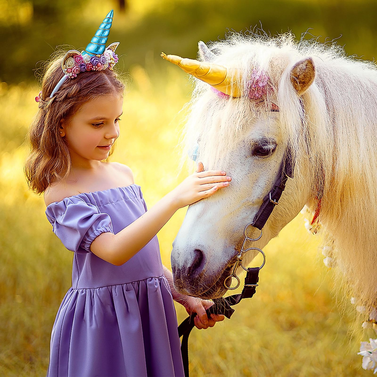 Yuxung 24 Pack Unicorn Horn Headband Unicorn Headbands with Elastic Bands for Girls Adult Women Cosplay Costumes Accessories, 8 Styles