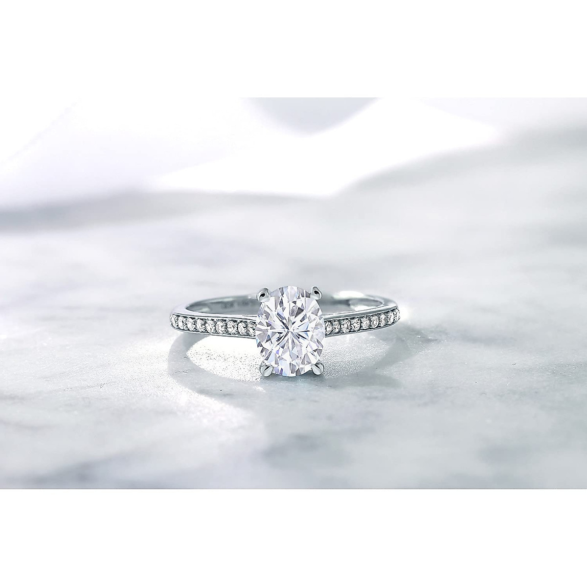 Gem Stone King 10K White Gold Gemstone Birthstone and White Diamond Engagement Ring | Oval 8X6MM | Wedding Anniversary Promise Ring For Women | Available In Size 5, 6, 7, 8, 9