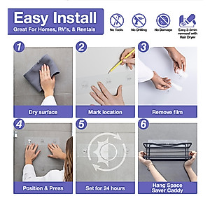 KINCMAX Shower Caddy Bathroom Shelf, No Drilling Traceless Adhesive Bathroom Storage Organizer, SUS304 Rustproof Food Storage Basket, 2-in-1 Kitchen Spice Racks-2 Pack (Matte Black)