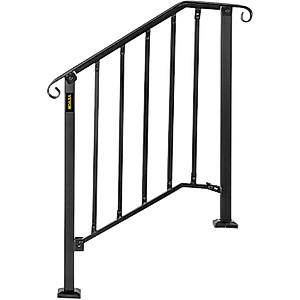 Happybuy Handrails for Outdoor Steps, Fit 2 or 3 Steps Outdoor Stair Railing, Picket#2 Wrought Iron Handrail, Flexible Porch Railing, Black Transitional Handrails for Concrete Steps or Wooden Stairs