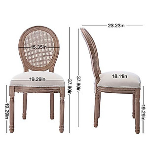 Nrizc Farmhouse Fabric Dining Room Chairs Set of 4, French Chairs with Round Back, Rattan Dining Chair, Oval Side Chairs for Dining Room/Living Room/Kitchen/Restaurant