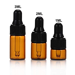 Elfenstall - 25pcs 3ml Mini Amber Glass Bottle Sample Vial Small Essential Oil Bottle with Glass Eye Dropper For Portable Travel Party Makeup tool + 2pcs 1ml Dropper