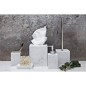 Kurrajong Farmhouse 5 Piece Bathroom Accessories Set | Faux Marble Bathroom Accessory Set | Faux Marble White Bathroom Set | Tissue Box, Toilet Brush, Soap Dish, Soap Dispenser, Toothbrush Holder