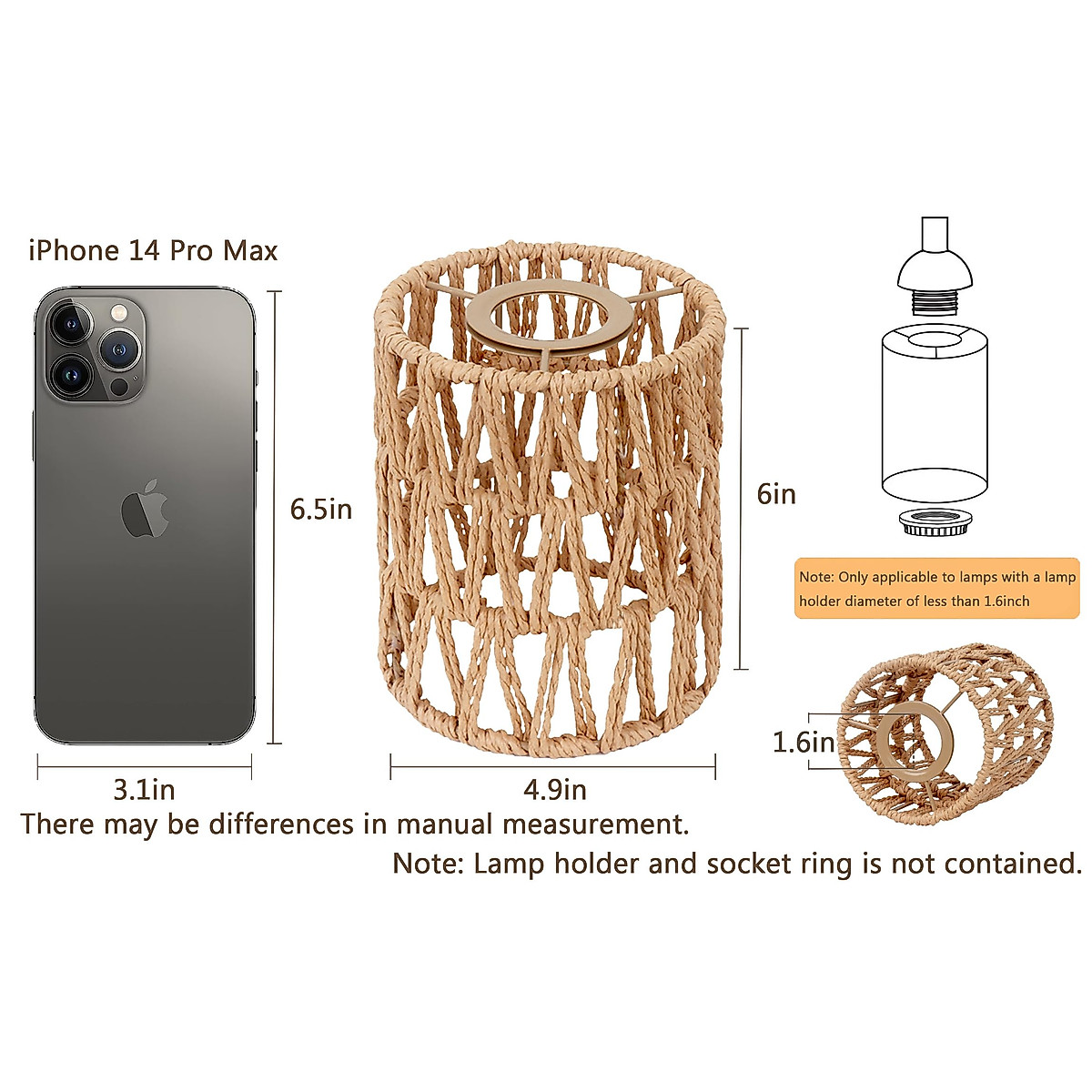 2 Pack Rattan Lamp Shade, Retro Small Wicker Lamp Shade Replacement, 6in Height, 4.9in Diameter, Woven Lampshade for Floor Lamps, Pendant Light, Chandelier, Desk lamp, Wall Sconces Light Fixture