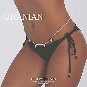 Uranian Rhinestone Body Chain Waist Chains Belt Sexy Nightclub Belly Body Chains Sparkle Crystal Butterfly Party Adjustable Body Jewelry for Women and Girls (Silver)
