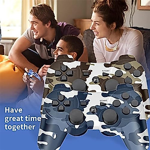 Rzzhgzq 2 Pack PS3 Wireless Controller Playstation 3 Controller Wireless Bluetooth Gamepad with USB Charger Cable for PS3 Console (Camo Brown+ Camo Blue)