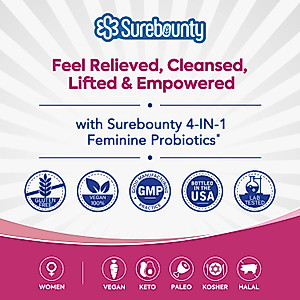 Surebounty Probiotics for Women, 120 Billion CFU 34 Strains, Prebiotics, Digestive Enzymes, Cranberry, 4-in-1 Feminine Probiotic, Digestive, Vaginal, Immune Support, 30ct
