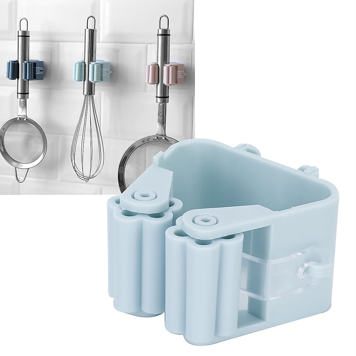 plplaaoo Broom Holder,Wall Mounted Mop Storage Rack Clamp, Broom Gripper Holds Self Adhesive for Smooth Wall and Ceilings, Glass, Metal, Wood, Ceramics, for Bathroom Kitchen Garden Light Green, b