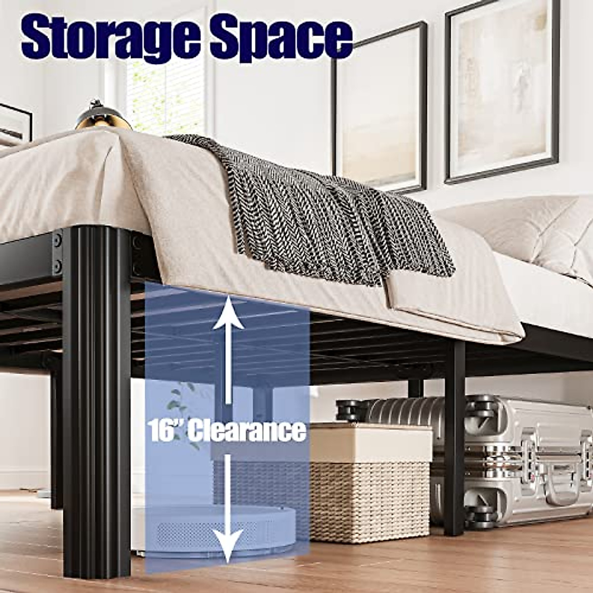 Hunlostten 18in Full Size Bed Frame No Box Spring Needed, Heavy Duty Metal Platform Bed Frame Full with Round Corners, Easy Assembly, Noise Free, Black