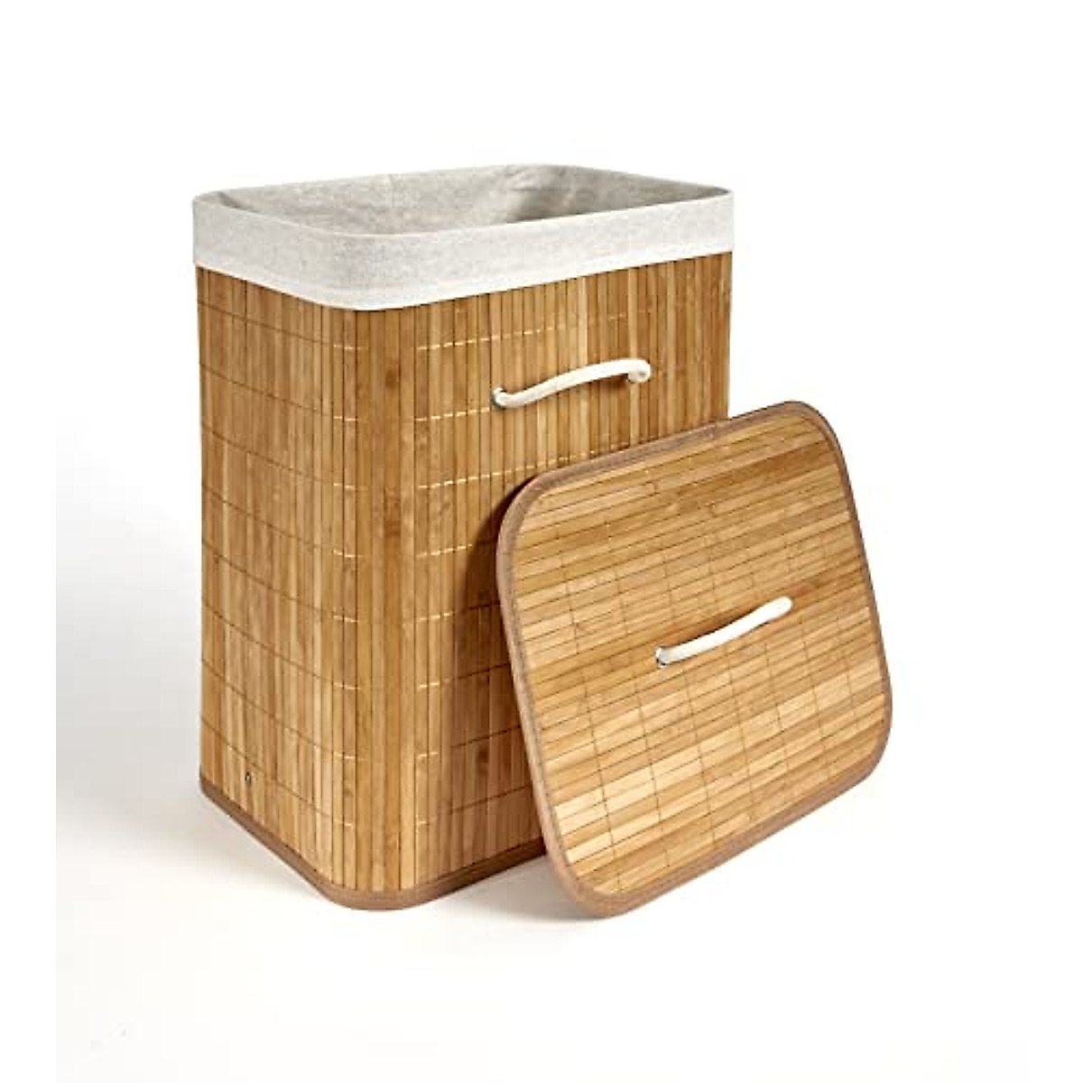 Welcome Industrial Bamboo Clothes Hamper - Clothing Basket with Carrying Handles - Rectangle