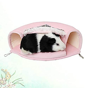 Balacoo Rat Hamster Bed Tunnel Winter Warm Fleece Small Pet Squirrel Hedgehog Chinchilla Rabbit Guinea Pig Bed House Cage Nest Hamster Accessories (Pink, Size S)