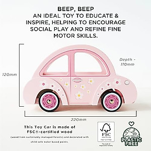 Le Toy Van - Wooden Daisylane Sophie's Car Accessories Play Set for Dolls Houses - Wooden Car Toy with Luggage Accessory - Dollhouse Accessories - Suitable for Ages 2+,Bright Pink, Medium