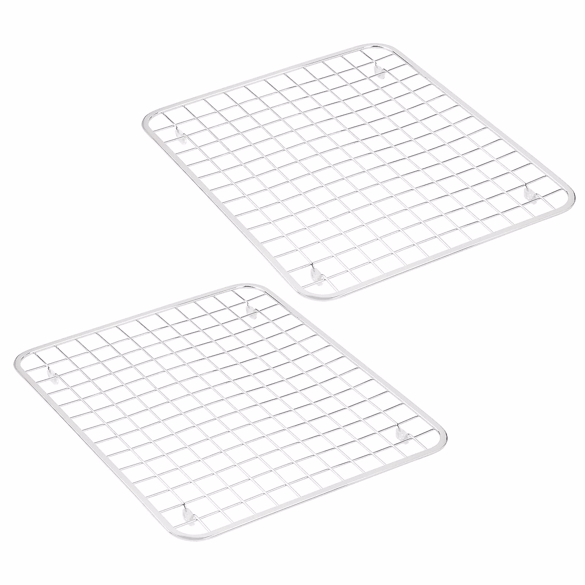 mDesign Modern Metal Wire Kitchen Sink Metal Dish Drying Rack/Mat - Steel Wire Grid Design - Allows Wine Glasses, Mugs, Bowls and Dishes to Drain in Sink - 2 Pack - White