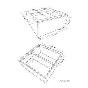 SIMPLIHOME Avalon Wide Contemporary Square Coffee Table Storage Ottoman Vegan Faux Leather, Assembled, for The Living Room and Bedroom, 35 inch, Midnight Black