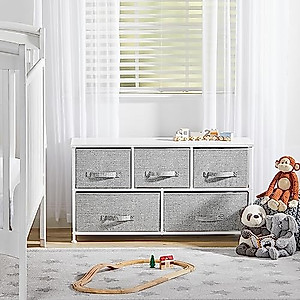 mDesign 21.65" High Steel Frame/Wood Top Storage Dresser Furniture with 5 Fabric Drawers, Wide Bureau Organizer for Baby, Kid, and Teen Bedroom, Nursery, Playroom, Dorm - Lido Collection, Gray