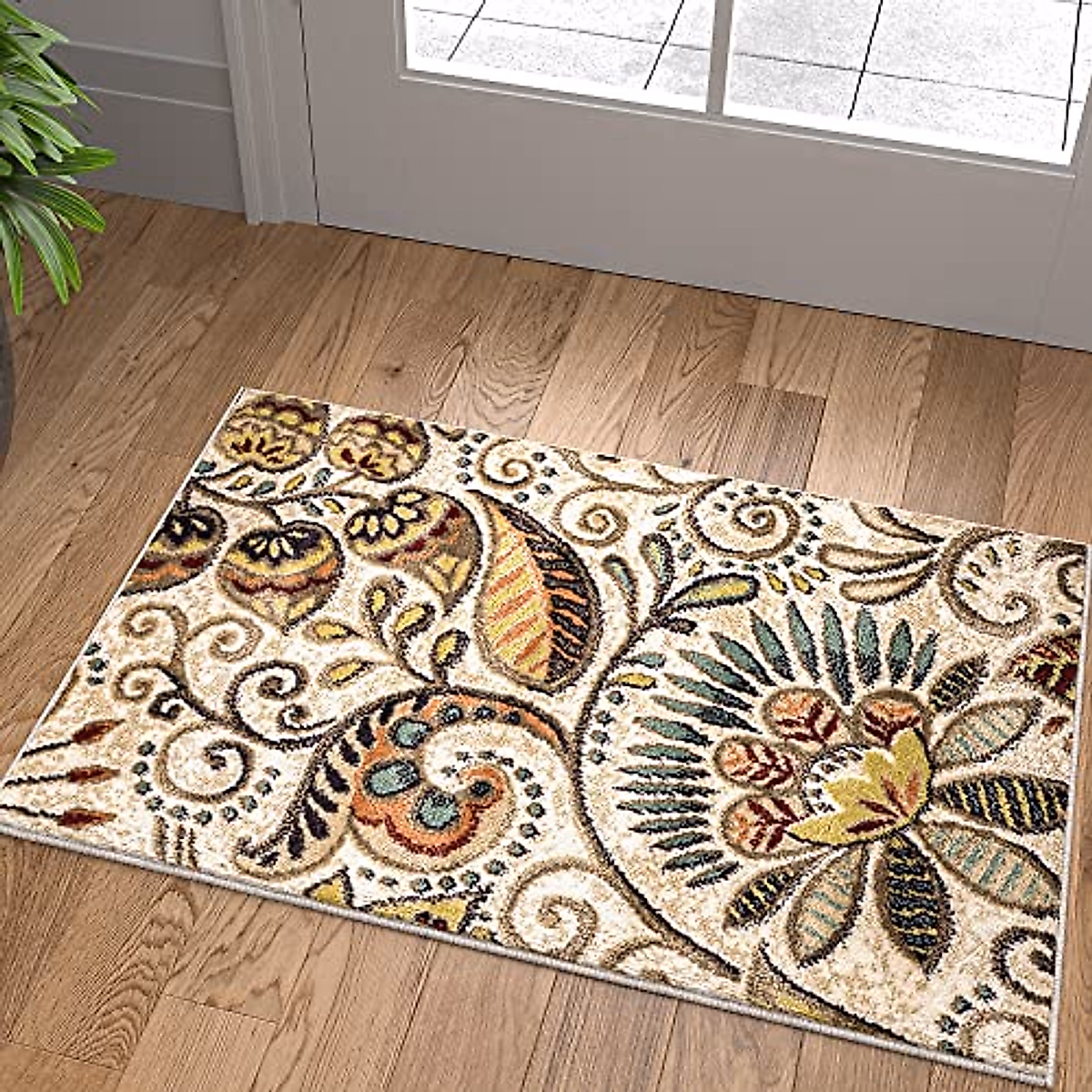 Giselle Transitional Floral Ivory Scatter Mat Rug, 2' x 3'