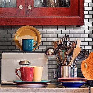 HomeyMosaic Stainless Steel Backsplash Peel and Stick Subway Metal Silver Tiles Stick on Kitchen Bathroom Countertop Fireplace,5 Sheets