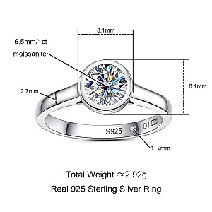 Raivari Moissanite Engagement Rings,1 CT Bezel Setting Round Lab Created Diamond Solitaire Promise Rings in 14K White Gold Plated Sterling Silver, Anniversary Rings for Women6