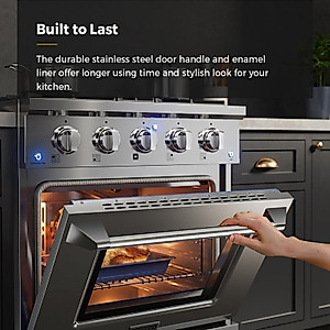 Empava Gas Range, Convection Oven 4.2 Cu. Ft with Touch Timer, 4 Deep Recessed Burners Cooktop, Heavy Duty Continuous Grates in Stainless Steel, Freestanding & Slide-in,30 Inch, 30.05 Inch