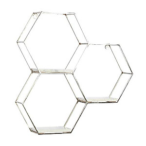 Deco 79 Marble Hexagon 3 Marble Shelves Wall Shelf, 26" x 5" x 24", Silver