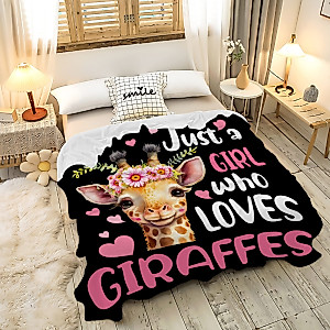 Mokukenren Just A Girl Who Loves Giraffes Blanket Lightweight Cozy Flannel Fleece Throw Blanket Best Gift Home Decor for Bed Couch Outdoor Camping 50"x40" S for Kids