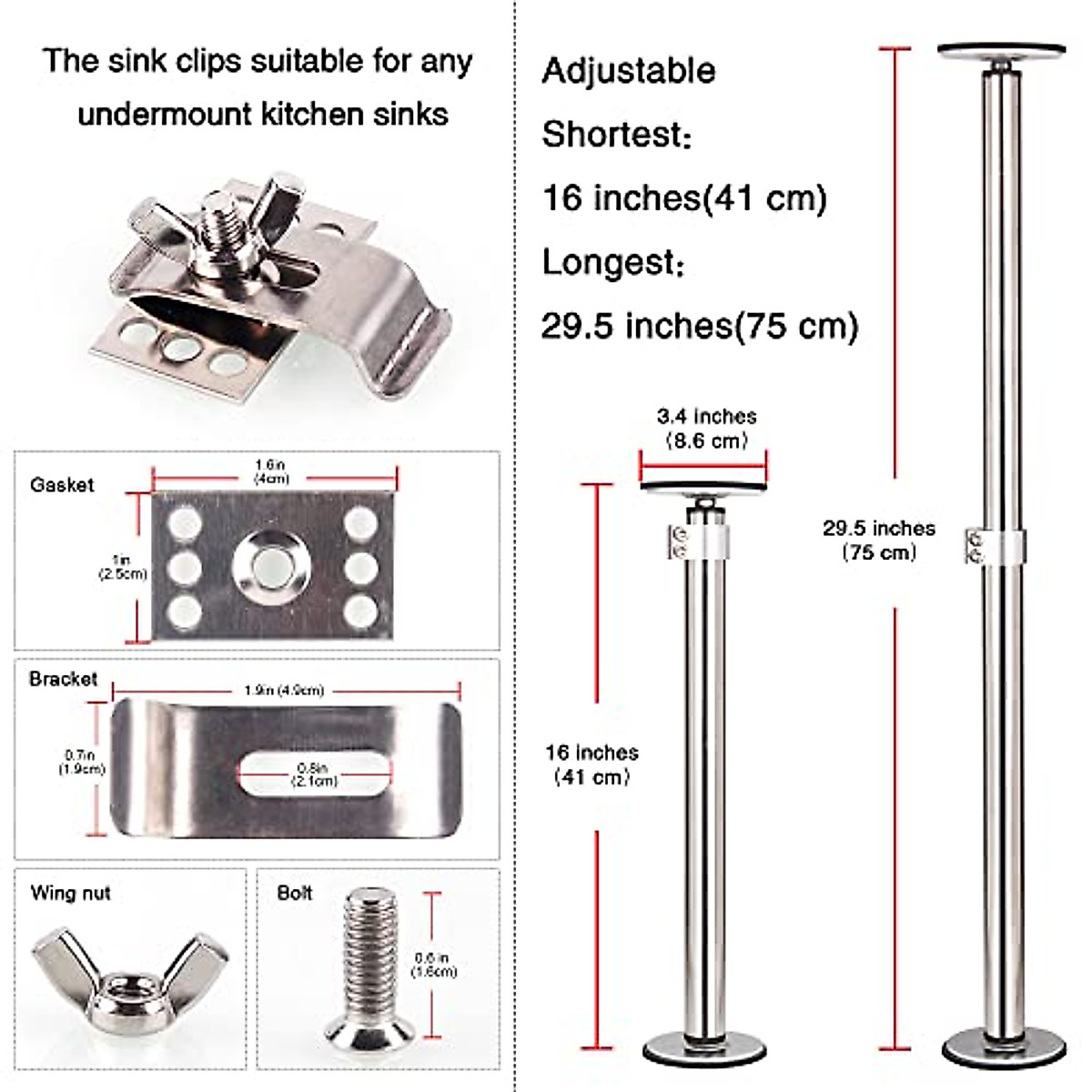 TYESTAND ST-2 Undermount Sink brackets(2-pack) and CP-10 Sink Clips(10-pack)Complete Installation and Repair System Combo Kit for Kitchen Sinks Never Fall Stainless Steel Adjustable Sink Legs Supports