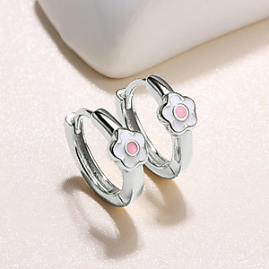 MILACOLATO 925 Sterling Silver Small Hoop Earrings Toddler 18K White Gold Plated Daisy Earrings Yellow FLower Huggie Hoop Earrings for Women Hypoallergenic Earrings for Sensitive Ears Over 3 Years Old