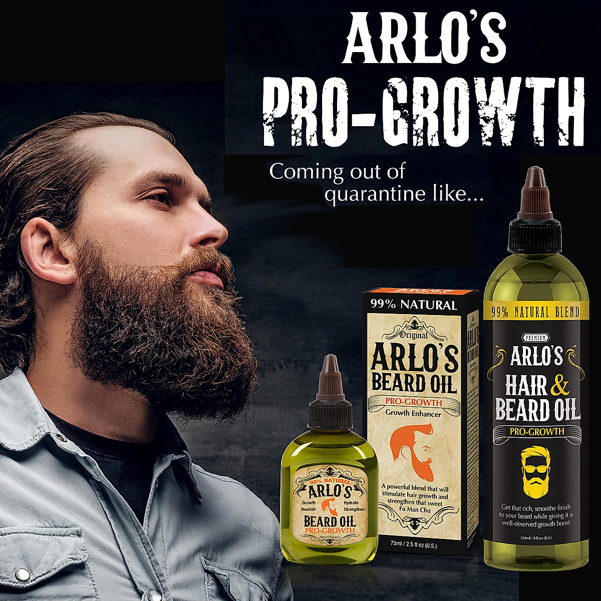 Arlo's Pro-Growth Hair and Beard Oil 8 oz. - Hair Oil, Mustache Oil and Beard Oil Growth