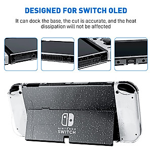 FUNDIARY Glitter Dockable Cover Case Compatible with Nintendo Switch OLED, Protective Shell for Switch OLED and Comfort Grip for Joy Con with Screen and 12 Thumb Caps - Glitter TPU Joy Con Case