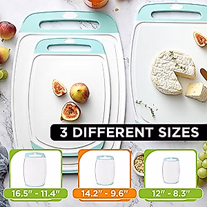 Spring Chef Professional Cutting Boards for Kitchen with Soft Grip, Deep Juice Grooves, Non-Porous Chopping Board, Dishwasher Safe, BPA Free, Set of 3, Mint