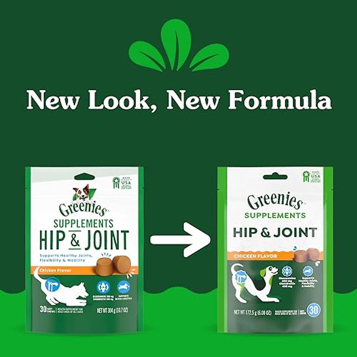 Greenies Supplements Hip and Joint Supplements for Dogs, Chicken Flavor, 30 Count Soft Chews Dog Joint Supplements, 6.08 oz.