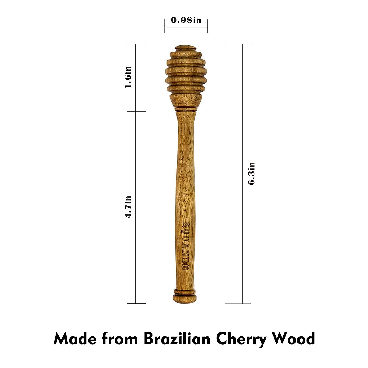 KYVANDO Brazilian Cherry Wood Honey Dipper - Durable & Warp-Resistant, Preserves Honey Purity, 2pcs, 6.3 Inch
