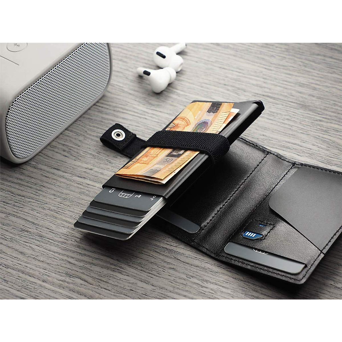 PULARYS Mini Wallet BONO - Italian Leather - SD Card Slot - Up to 8 Card Slots - Snap fastener - Pen Holder - For Men and Women - Classic Design