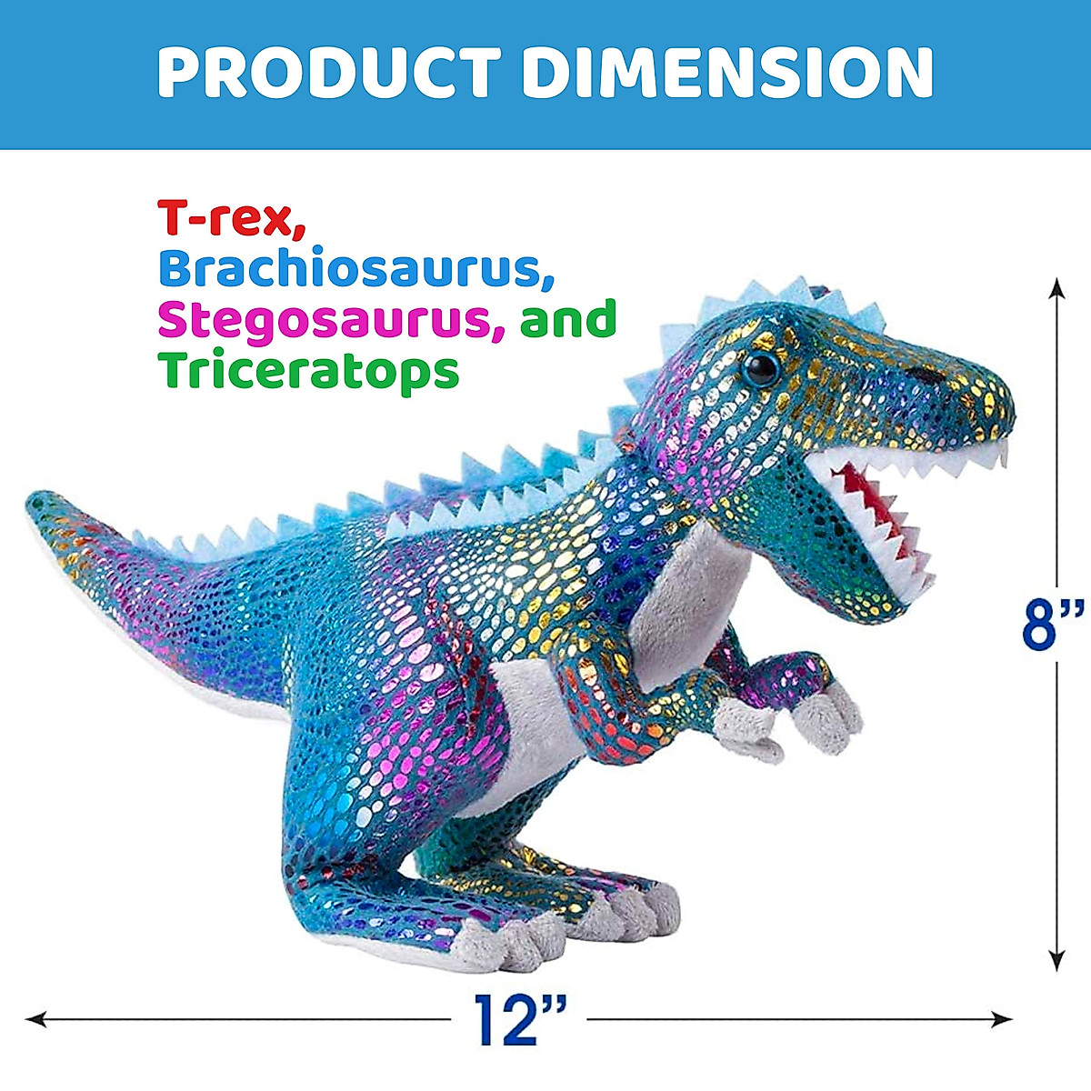 BUILD ME Plush Dinosaur Stuffed Animal Set of 4 Soft Dinosaurs, 12" Stuffed Dinosaur Set Includes T-Rex Brachiosaurus Stegosaurus and Triceratops Toys for Boys, Volcano Toys for Kids 3-5