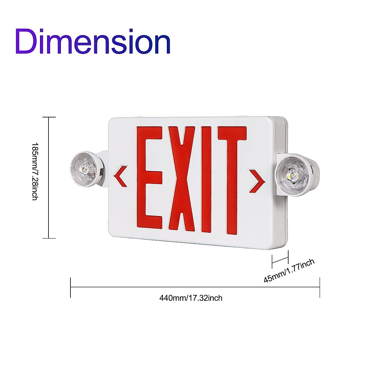 CMMZY Red Exit Sign with Emergency Light, Two Adjustable Head,Exit Sign with Battery Backup,US Standards,UL Certified,Exit Sign Combo for Business,AC 120/277V,2 Pack