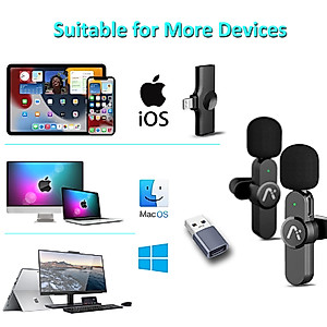 Aisizon Wireless Lavalier Microphone for iPhone15, Wireless Clip Mic, Wireless Clip on Microphone A3d, for iPhone, iPad, Computer, Zoom Meeting, Video Recording, tiktok