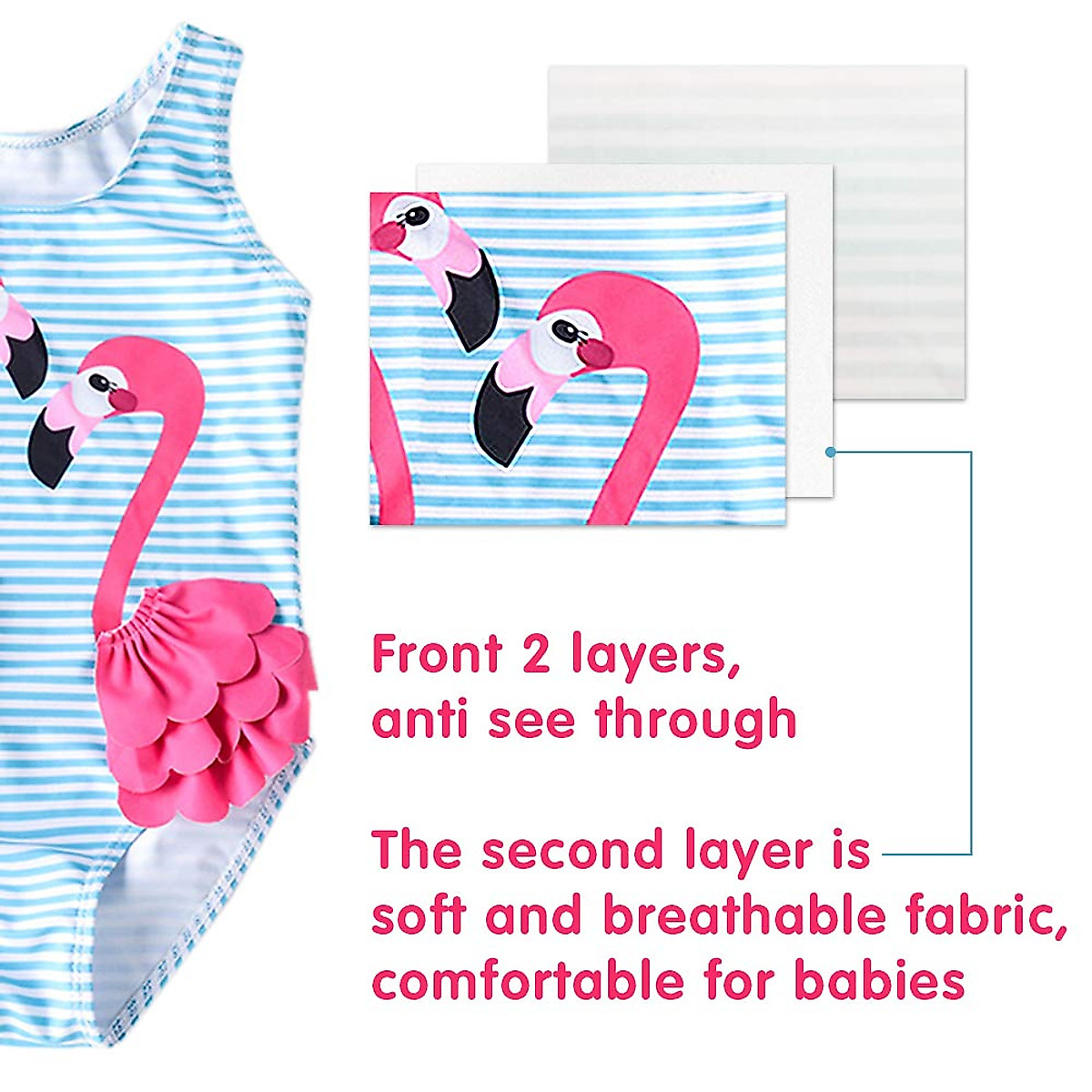 Baby Girl One Piece Swimsuit Swimwear Toddler Kid Flamingo Bikini Bathing Suit Sunsuit Rash Guard M