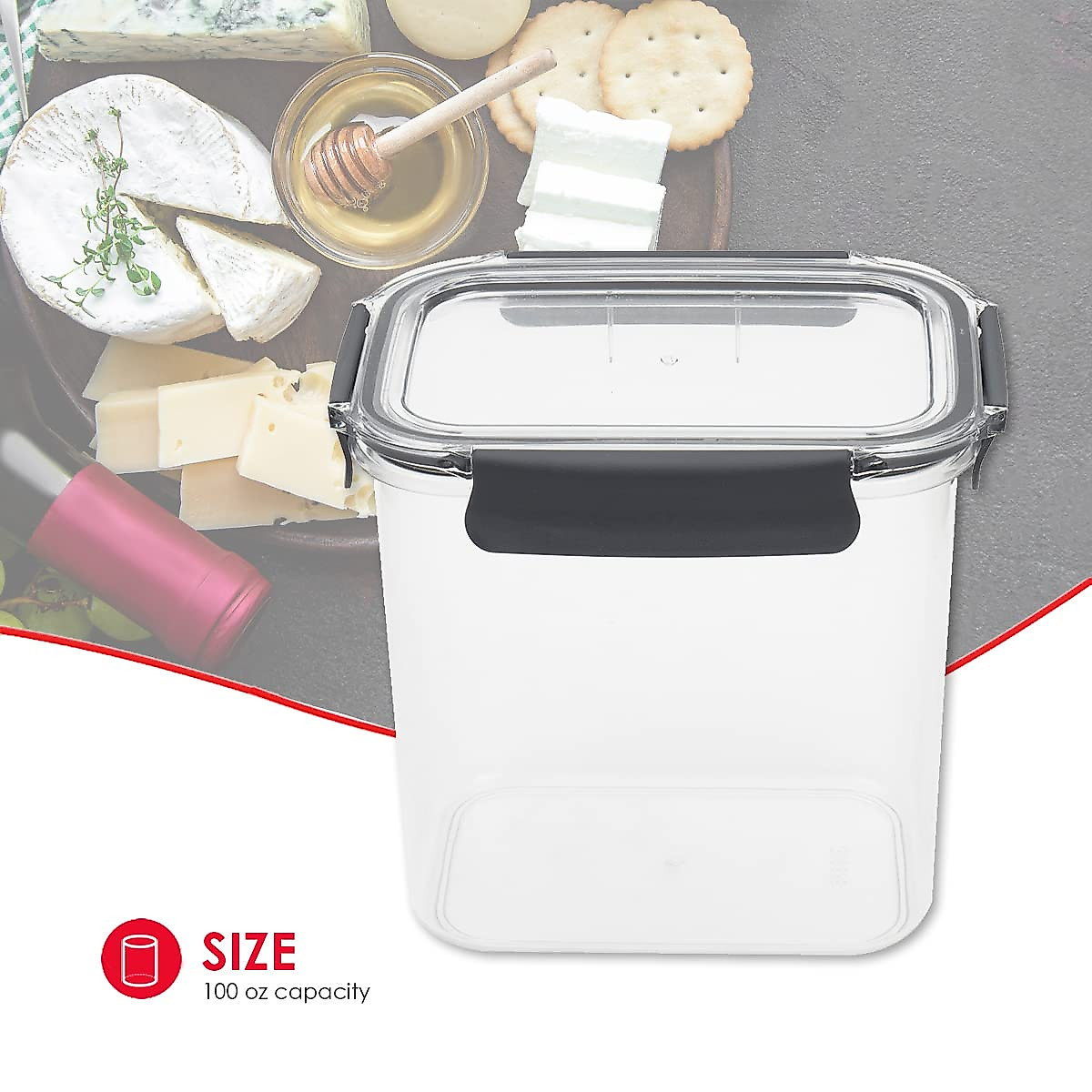 Home Basics Airtight Food Container | Powerful Air Tight Locking System | Rounded Corner | Sturdy Plastic and Silicone | Great for Liquids | Great for Lunches and Leftovers | (100 oz)