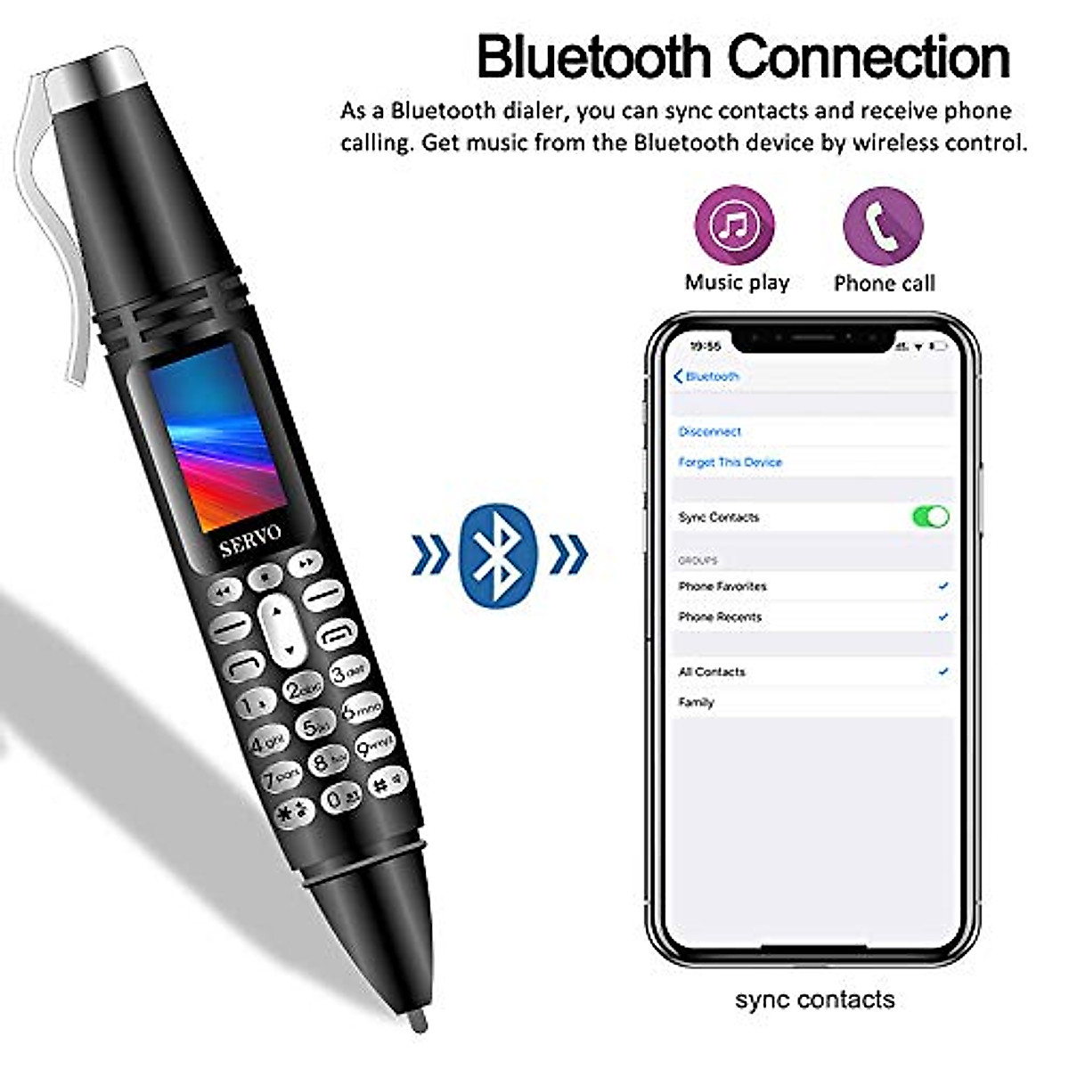 Pen Mini Cell Phone Bluetooth Dialer 0.96" Tiny Screen Mobile Phone Support GSM Dual SIM Max 32G TF Card with Camera Flashlight Radio Music Player Rechargeable (Black)