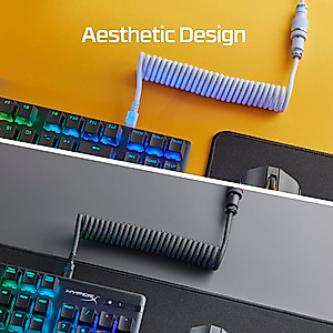 HyperX Coiled Cable - Durable Coiled Cable, Stylish Design, 5-Pin Aviator Connector, USB-C to USB-A - Grey/Black